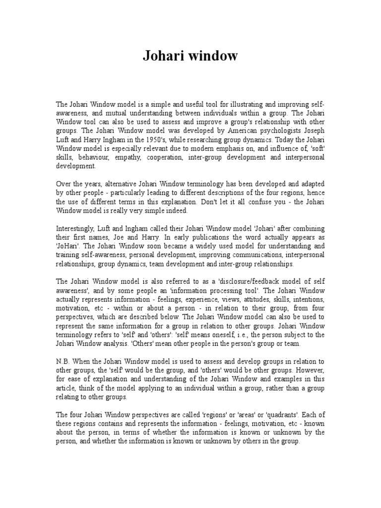Johari Window | PDF | Self Actualization | Emotions