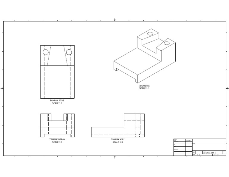 Technical drawing of a mechanical part with orthogonal multi-view ...