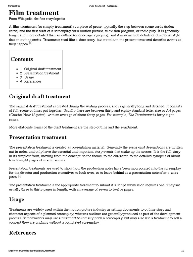 Film Treatment - Wikipedia | PDF | Writing