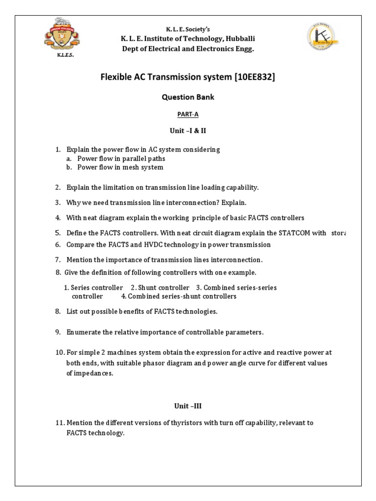 Question Bank Facts | PDF | High Voltage Direct Current | Electric ...