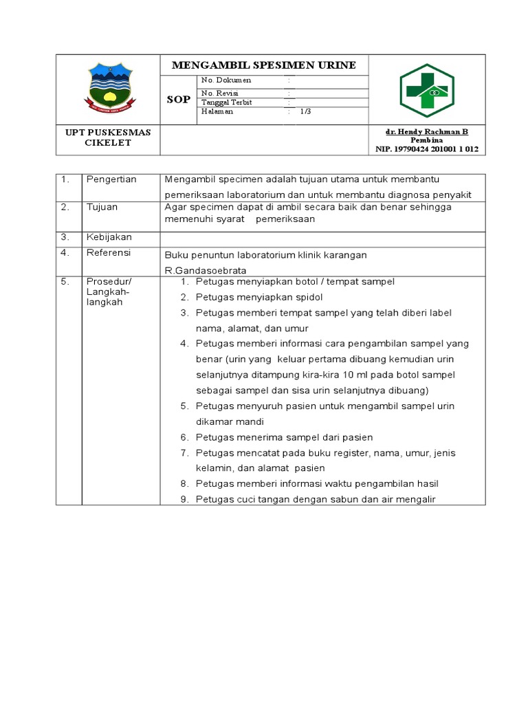 SOP Pengambilan Spesimen Urine | PDF
