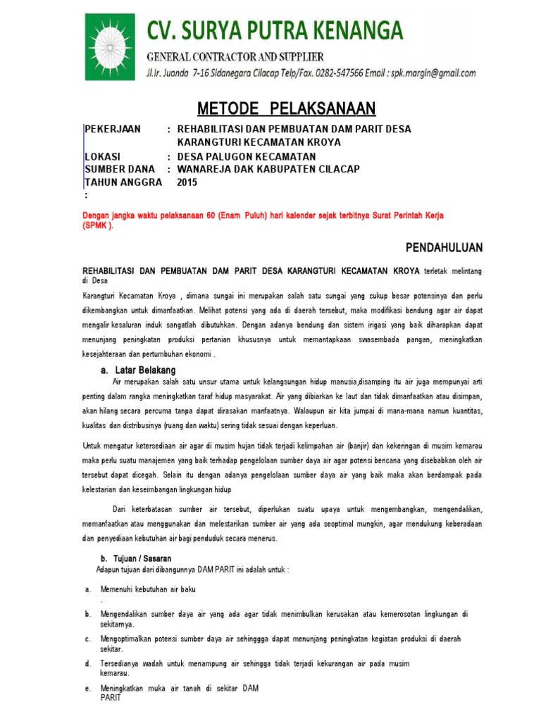 Metode Pelaksanaan Dam Parit | PDF