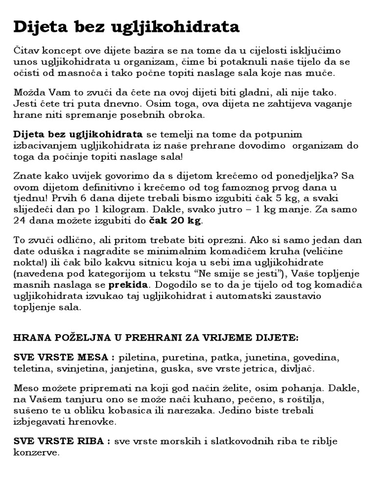Dijeta Bez Ugljikohidrata | PDF