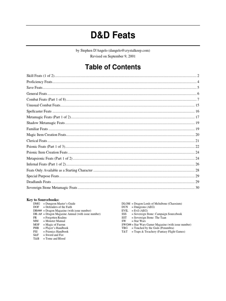 D&D Comprehensive Feats List PDF | PDF | Dungeons & Dragons | Wizards ...