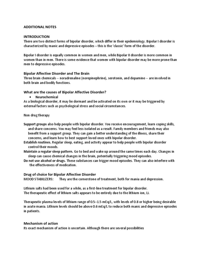 Additional Notes For Bipolar Disease | PDF | Bipolar Disorder | Mania