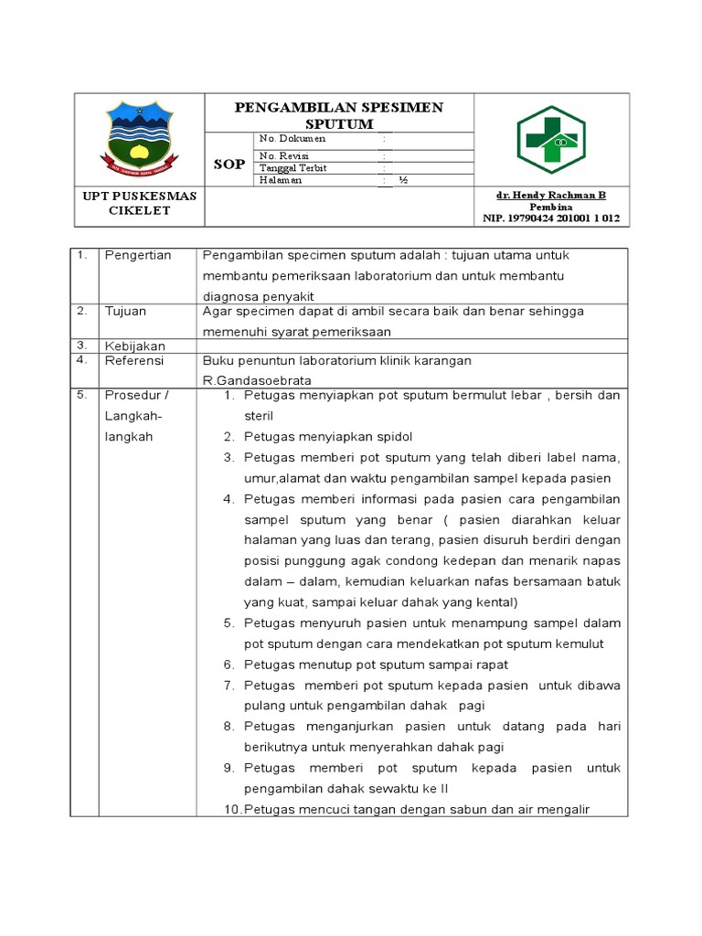 SOP Pengambilan Sputum untuk Pemeriksaan | PDF