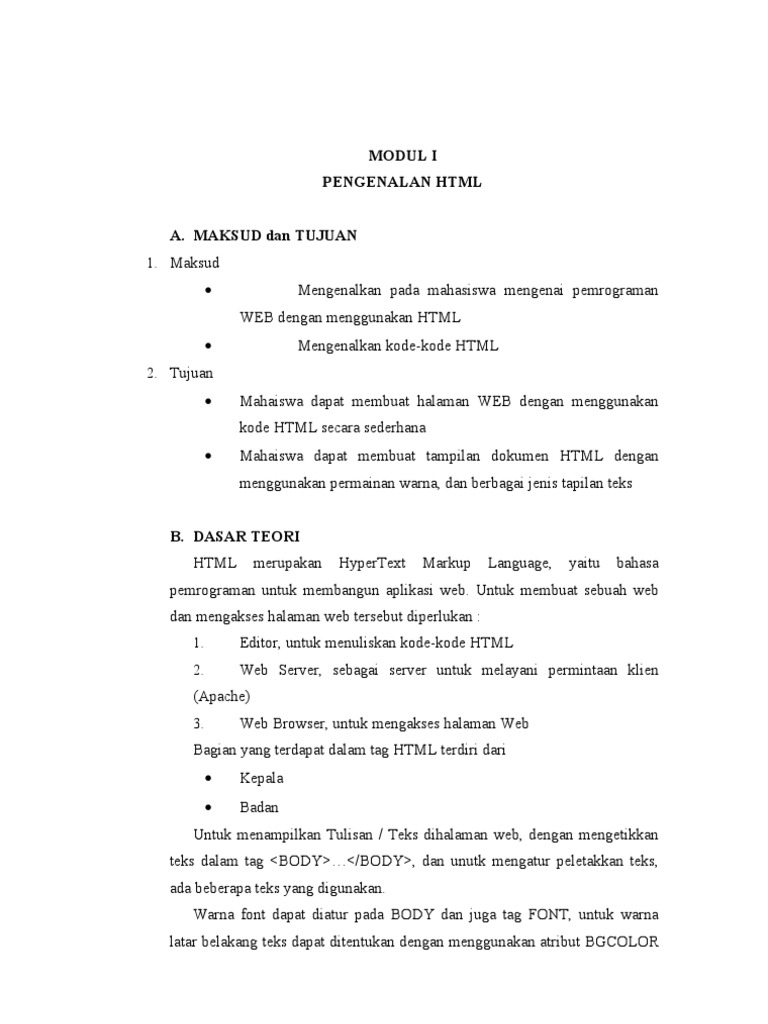 Laporan Praktikum Pemrograman WEB MODUL I | PDF
