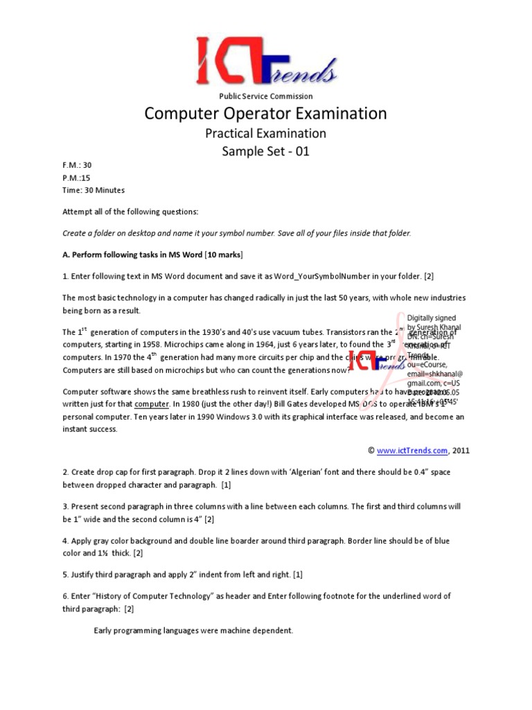 Computer-Operator-Practical Model Question Papers | PDF | Educational ...