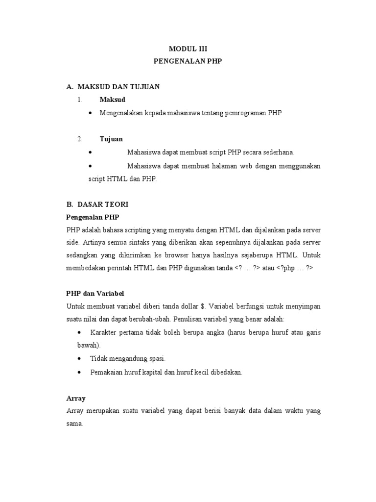Laporan Praktikum Pemrograman WEB MODUL III | PDF