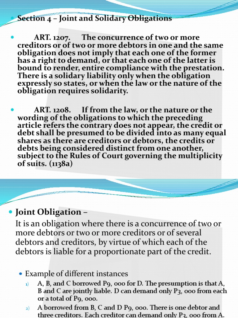 Lesson 6 Joint Solidary Obligations | PDF | Legal Concepts | Private Law