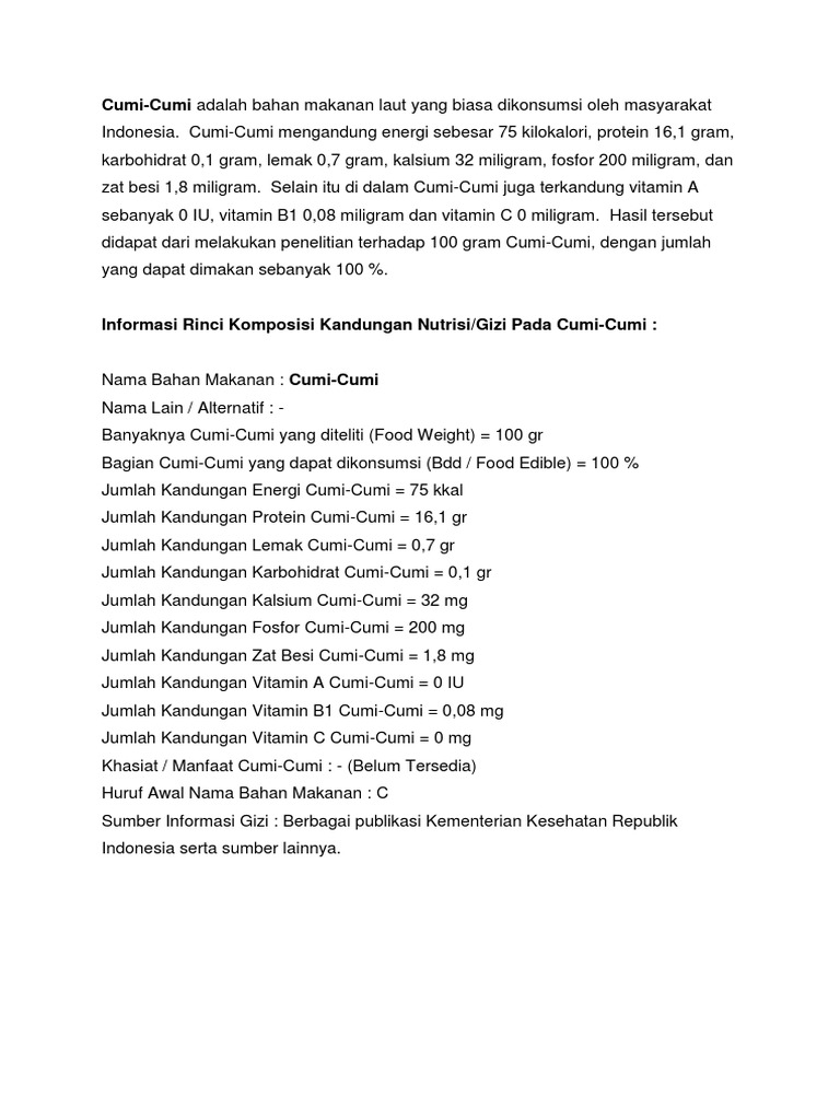 Kandungan Gizi Cumi - Perumperindo.co.id