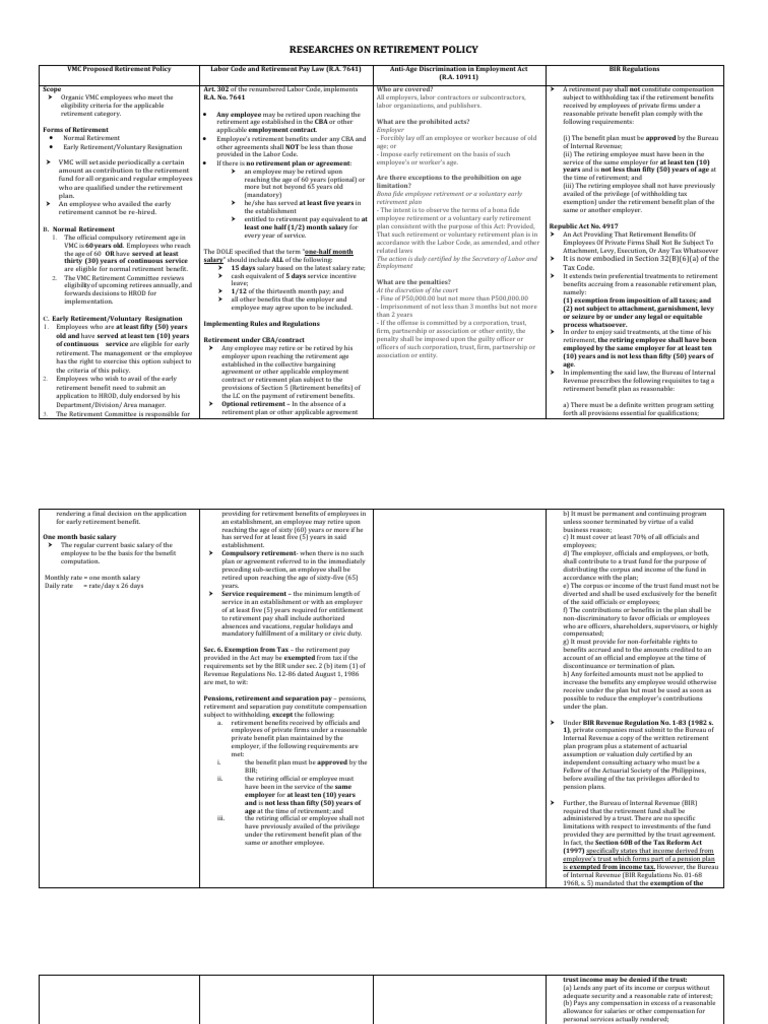 Retirement Policy Researches | Employee Benefits | Pension
