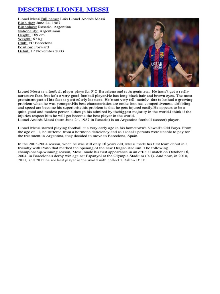 Lionel Messi: Biography and Description | PDF | Sports & Recreation