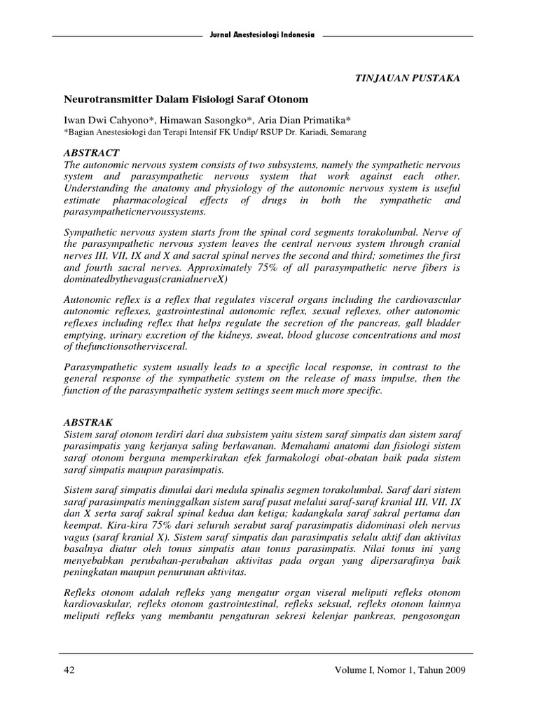 Neurotransmitter Dalam Fisiologi Saraf Otonom: Iwan Dwi Cahyono ...