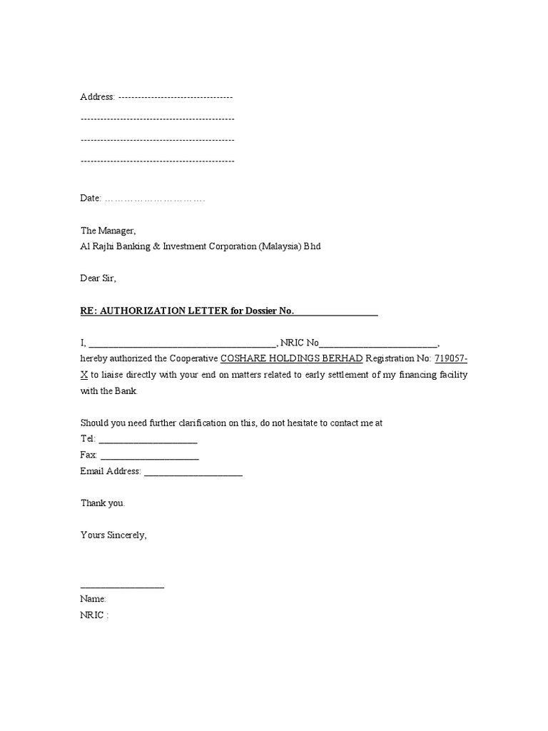 RE: AUTHORIZATION LETTER For Dossier No. | PDF