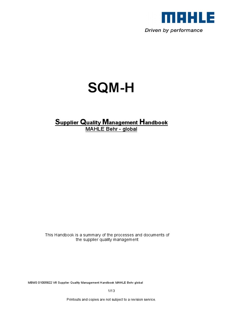 Supplier Quality Management Handbook Mahle Behr Global | PDF | Supply ...