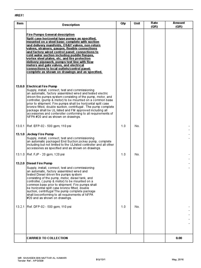 Fire Fighting BOQ | PDF | Fire Sprinkler System | Pump