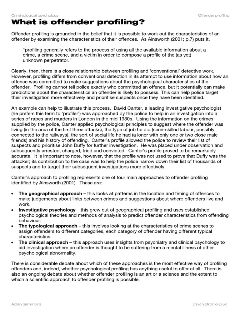 Understanding Offender Profiling Techniques | PDF | Offender Profiling | Criminal Law