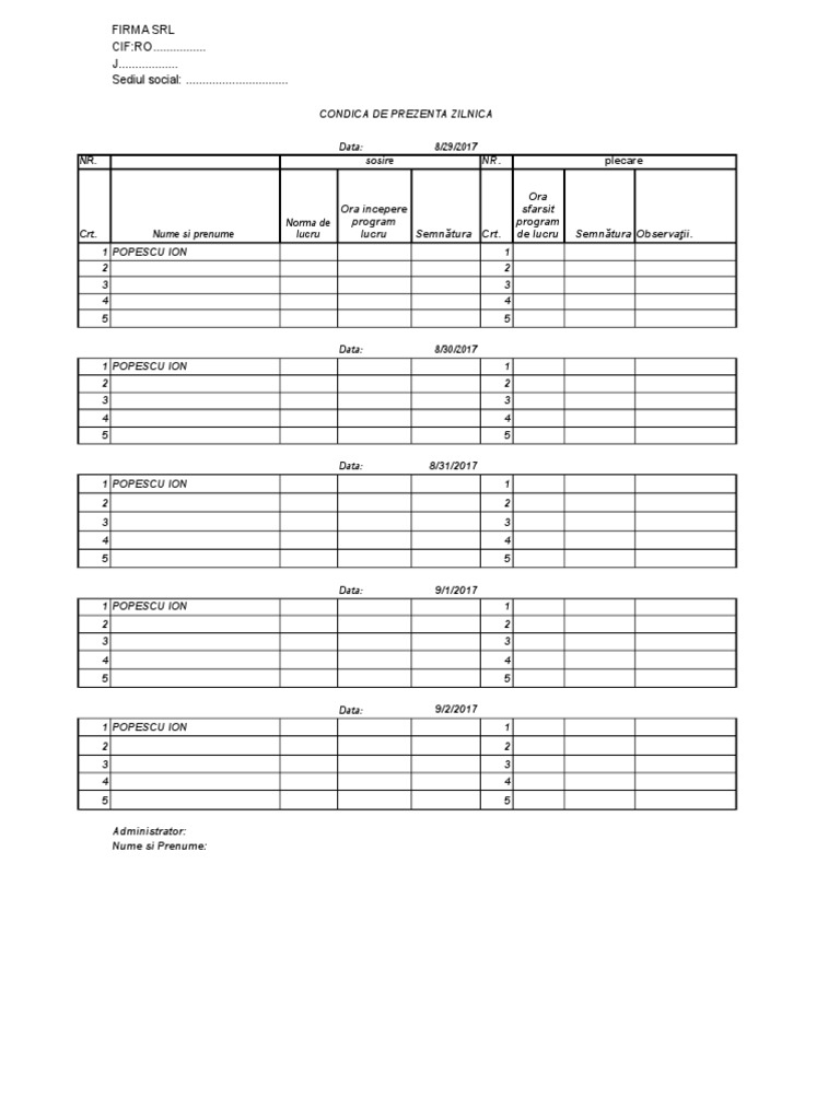 Condica-Prezenta Salariati | PDF