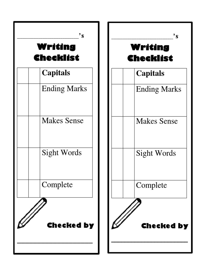Writing Checklist Capitals Writing Checklist Capitals: Ending Marks ...