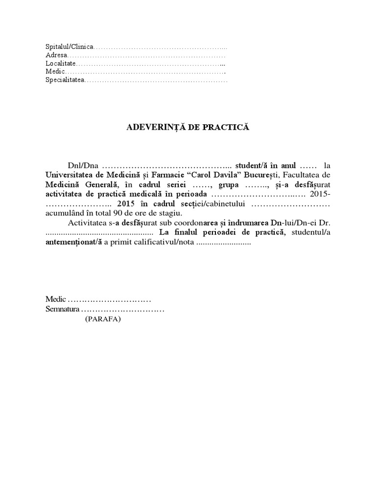 Adeverinta de Practica | PDF