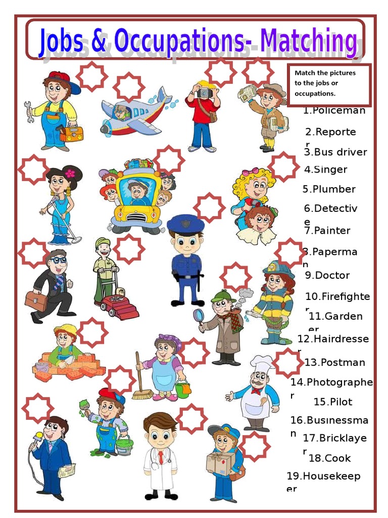 Job Occupations Picture Matching | PDF | Jazz Music | Entertainment ...