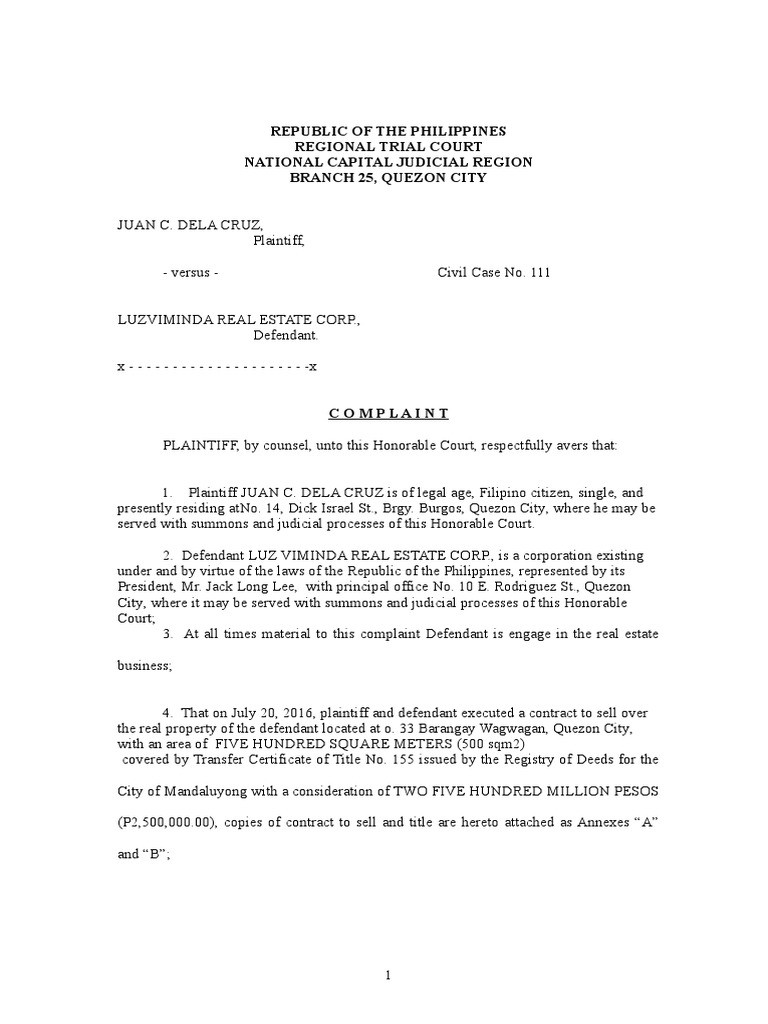 Specific Performance Complaint | PDF | Complaint | Government