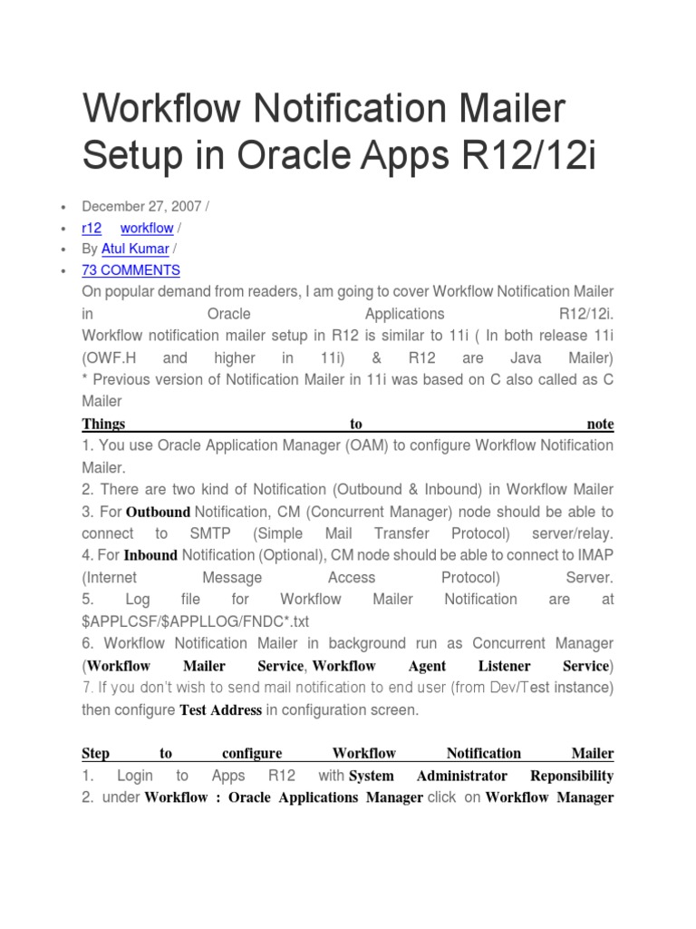 Workflow Notification Mailer Setup In Oracle Apps R12 Pdf Internet 4308