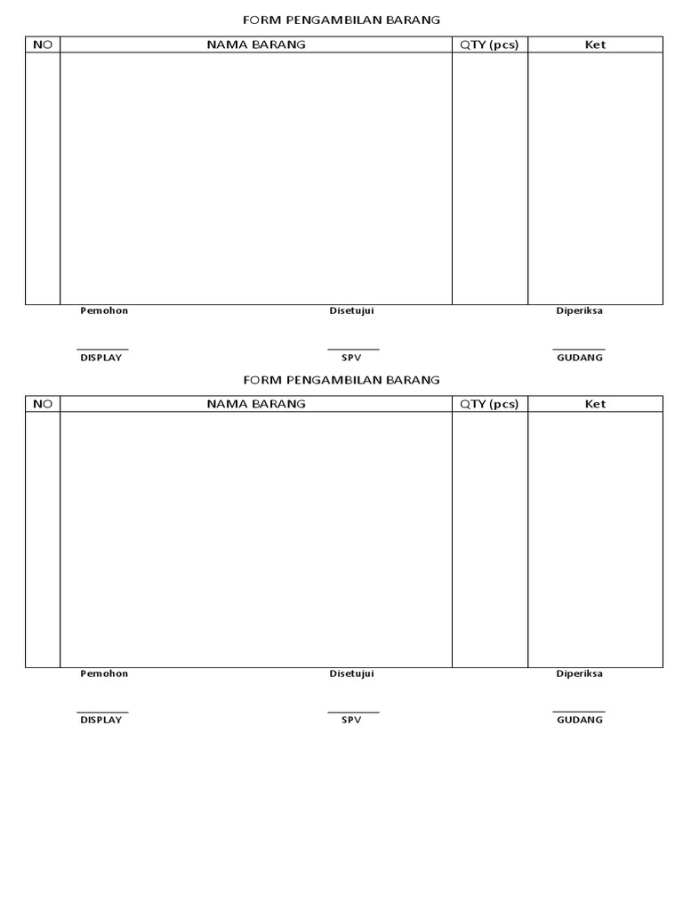Form pengambilan barang untuk display dan gudang | PDF