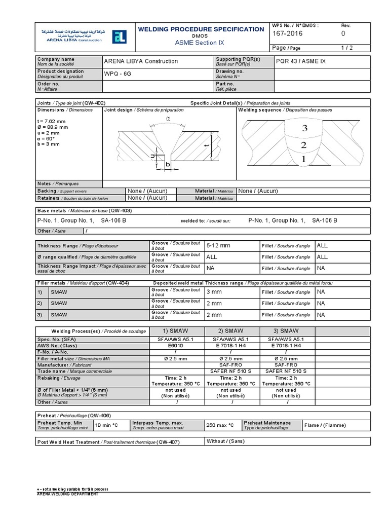 WPS For WPQ - 6G | Download Free PDF | Soudage | Construction