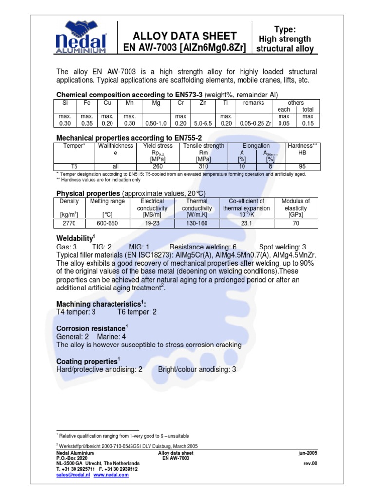 EN AW-7003 Alloy Data Sheet | PDF | Strength Of Materials | Alloy