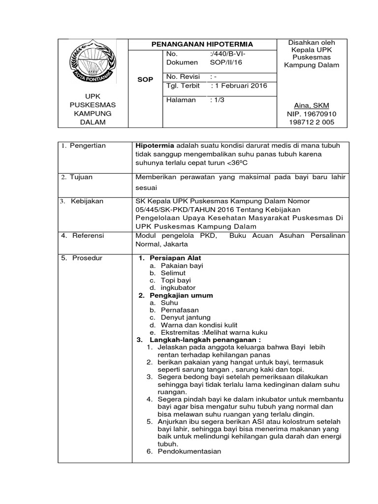 Sop Hipotermia | PDF