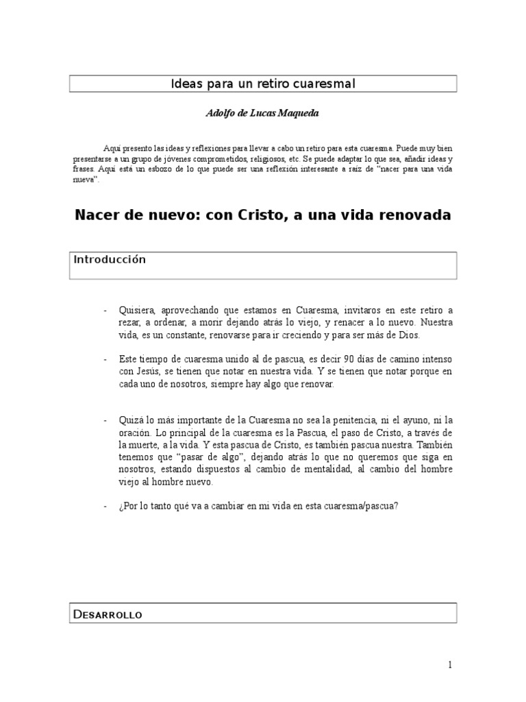 Retiro Cuaresmal: Renacer en Cristo | PDF | Prestado | La resurrección de Jesús