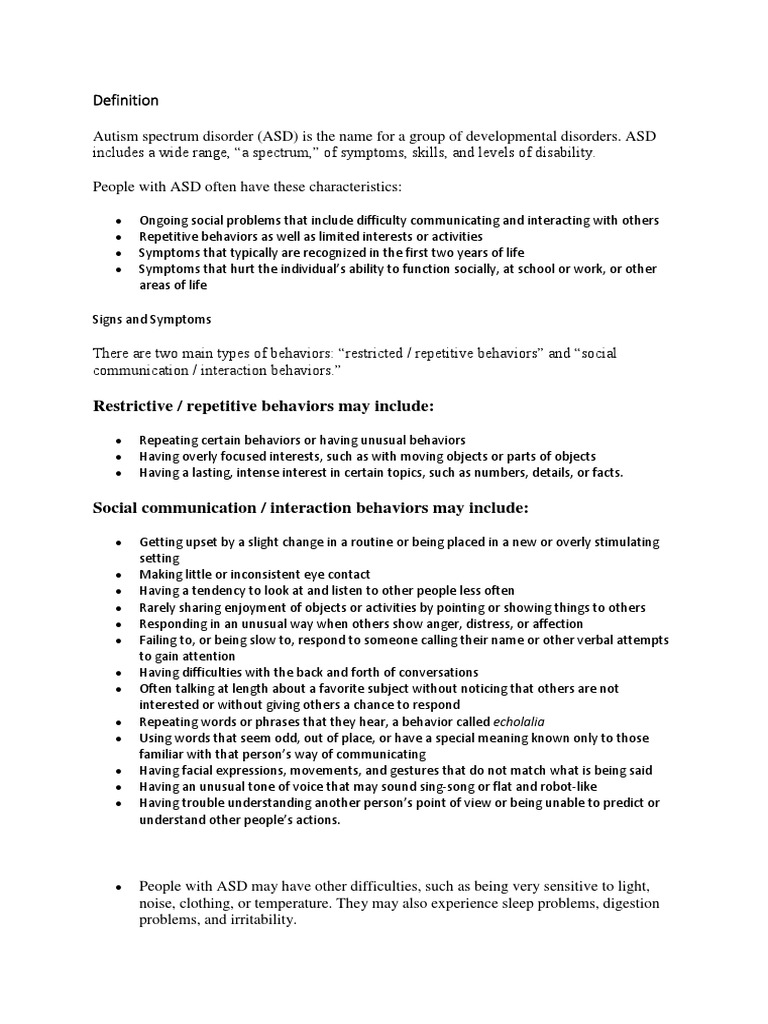 Restrictive / Repetitive Behaviors May Include | PDF | Autism Spectrum ...