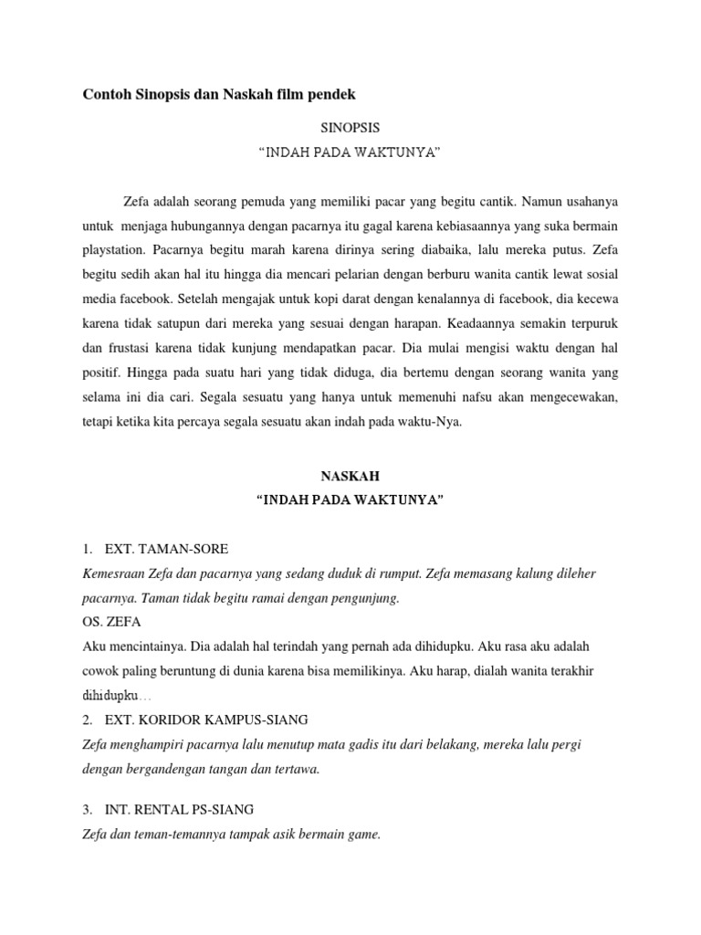 Contoh Sinopsis Dan Naskah Film Pendek | PDF