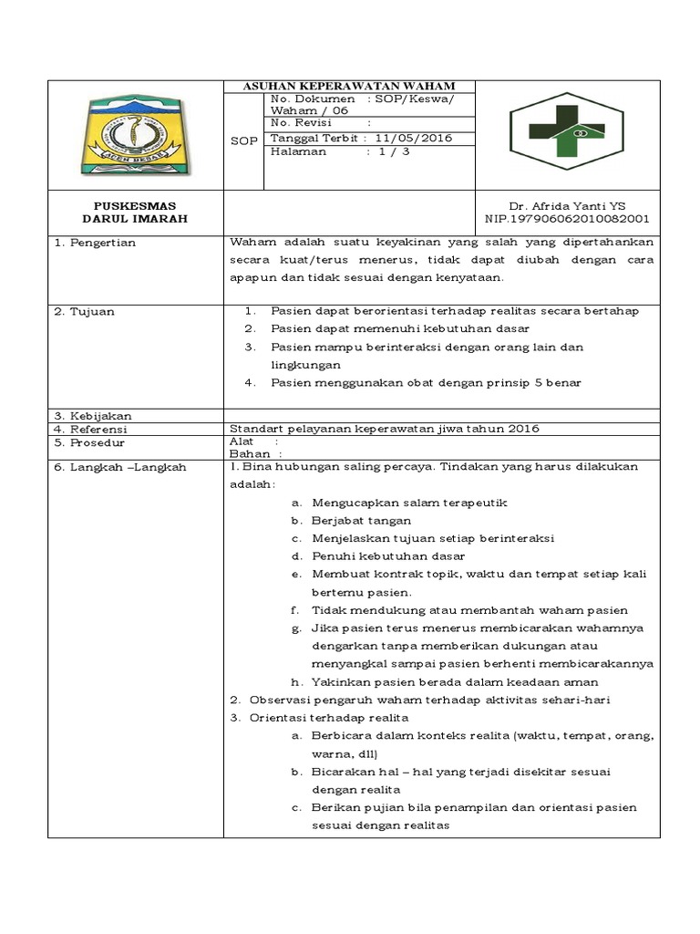 SOP Askep Waham 2 HAL | PDF