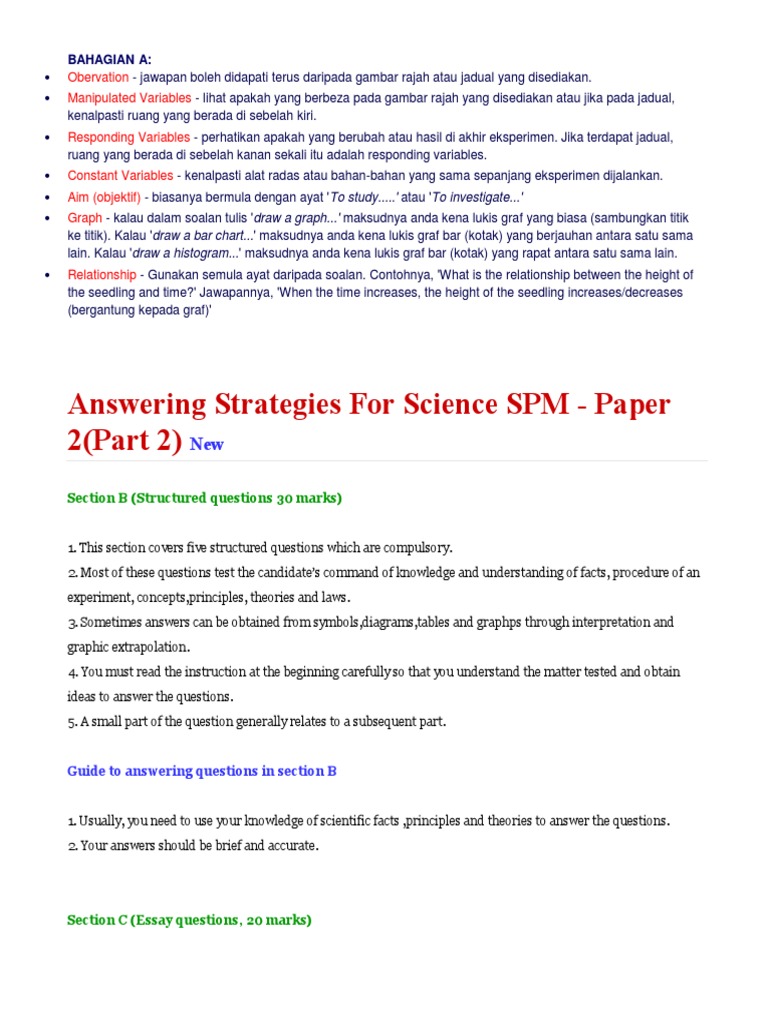 Answering Strategies For Science SPM | PDF | Scientific Method | Experiment