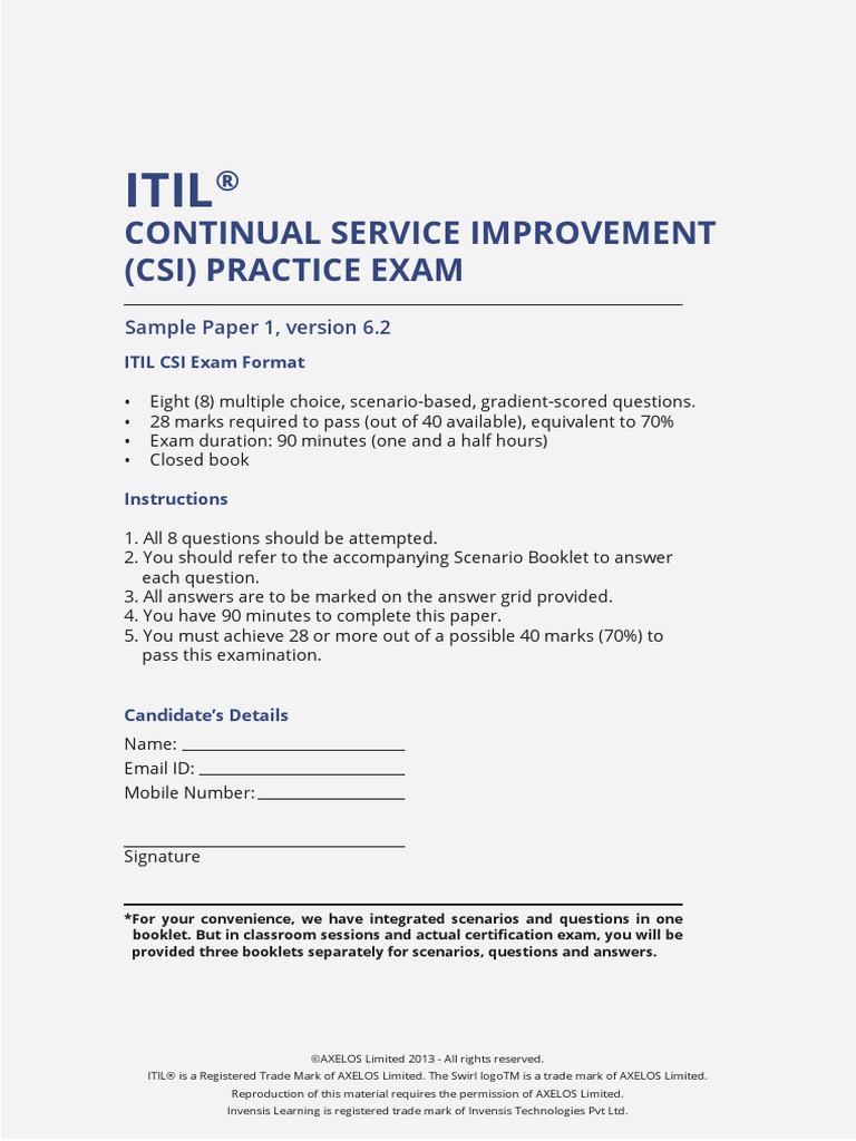 Invensis Learning ITIL Csi Examination Full Length Practice Test ITIL ...