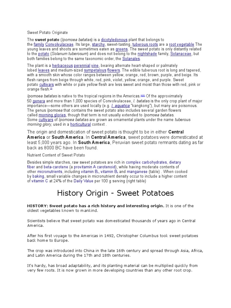 Sweet Potato Originate | PDF | Sweet Potato | Potato