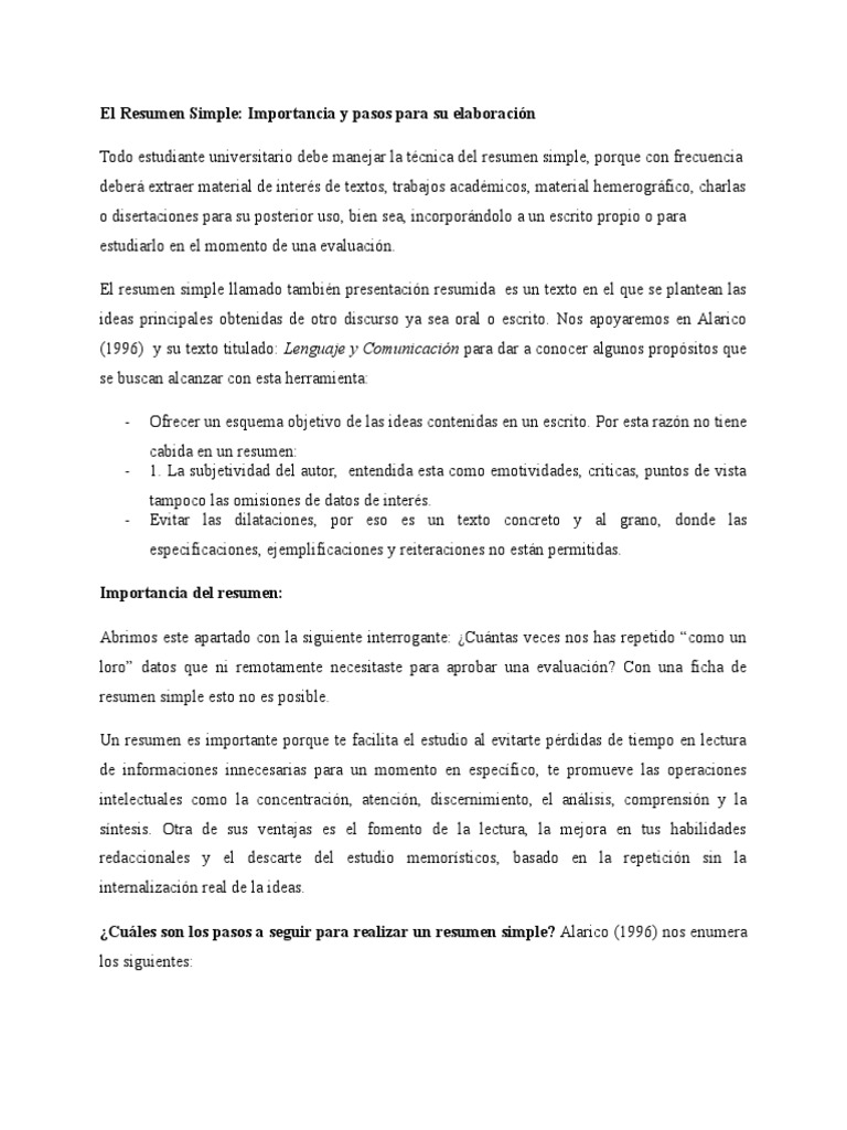 El Resumen Simple Importancia y Pasos para Su Elaboraciu00f3n - 28 ...