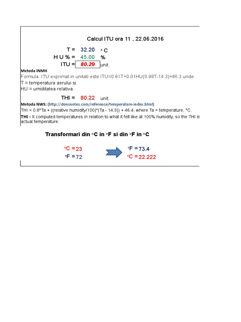 Calculul ITU și THI în Meteorologie | PDF