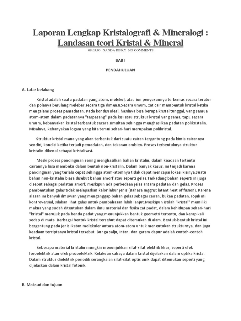 Laporan Lengkap Kristalografi | PDF