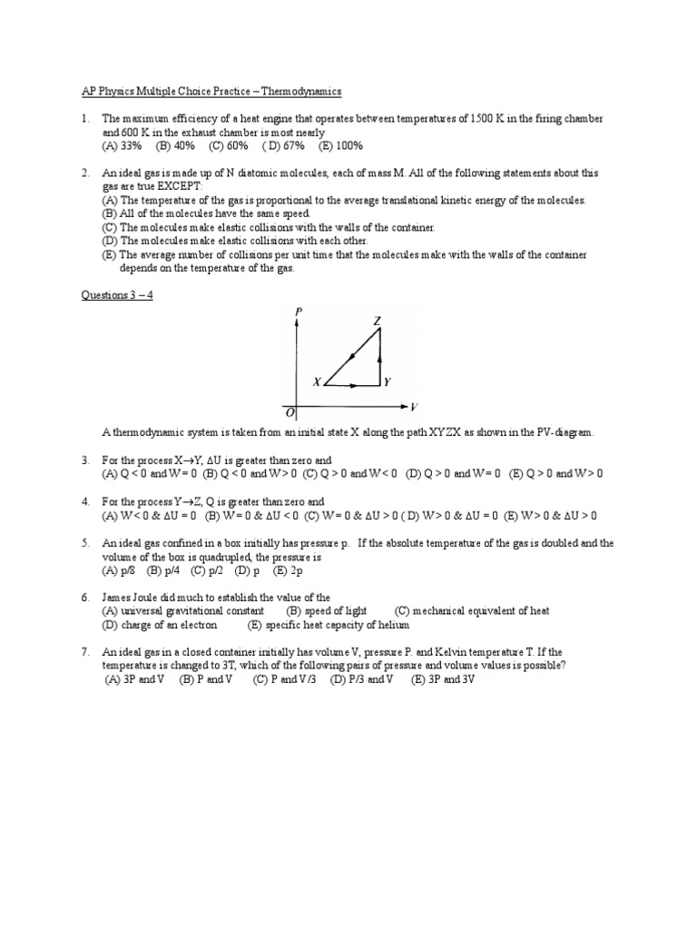 9a-Thermodynamics MC Practice Problems | PDF | Gases | Heat
