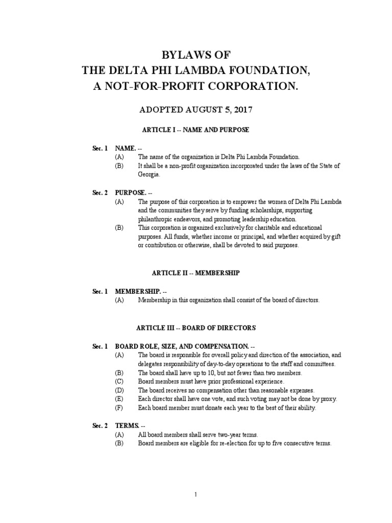 Bylaws of Delta Phi Lambda Foundation | PDF | Board Of Directors | Committee