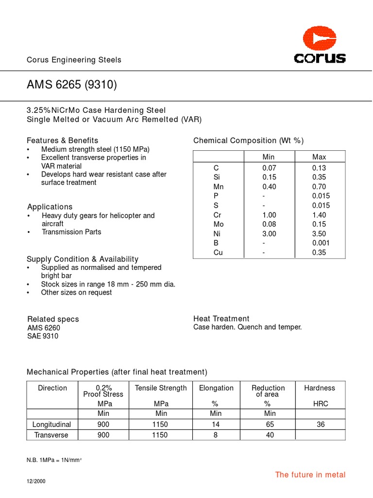 AMS6265 Gear Material Properties | PDF | Heat Treating | Steel