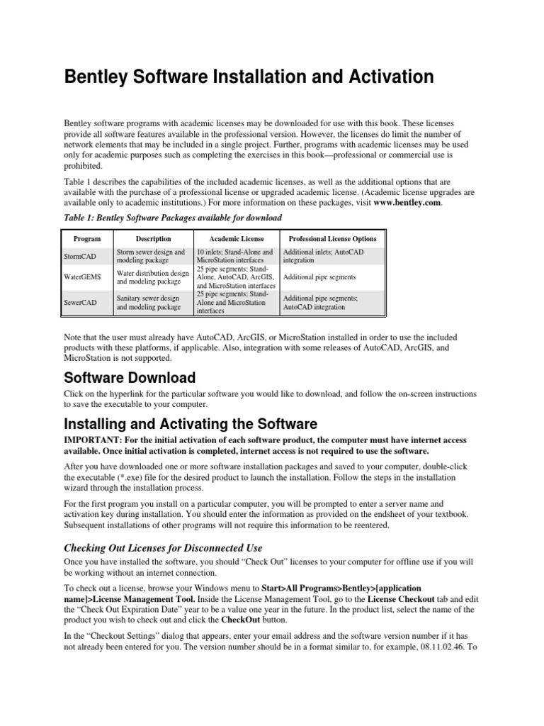 Bentley Software Installation and Activation | PDF | Arc Gis ...