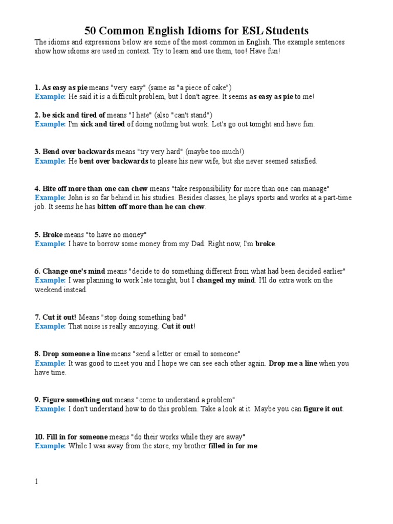 20 Essential English Idioms For Esl Students – SQPSDH