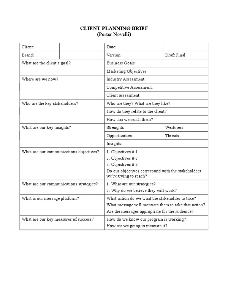 Client Planning Brief | PDF