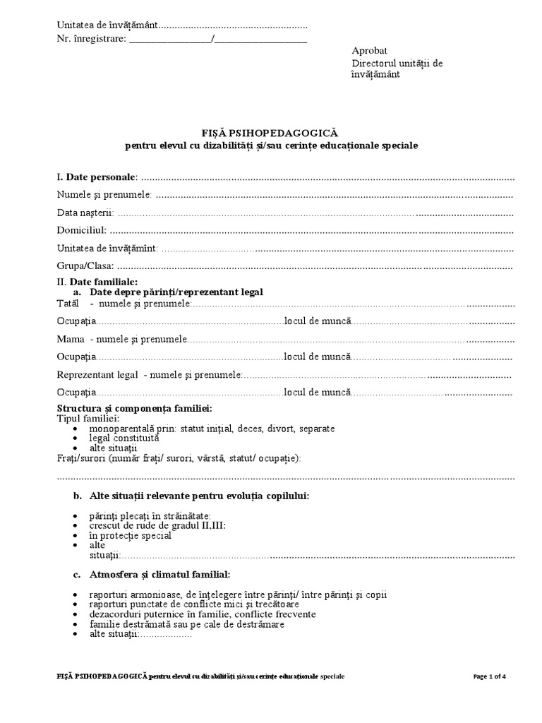 Fisa Psihopedagogica Pentru Elevul Cu Dizabilitati