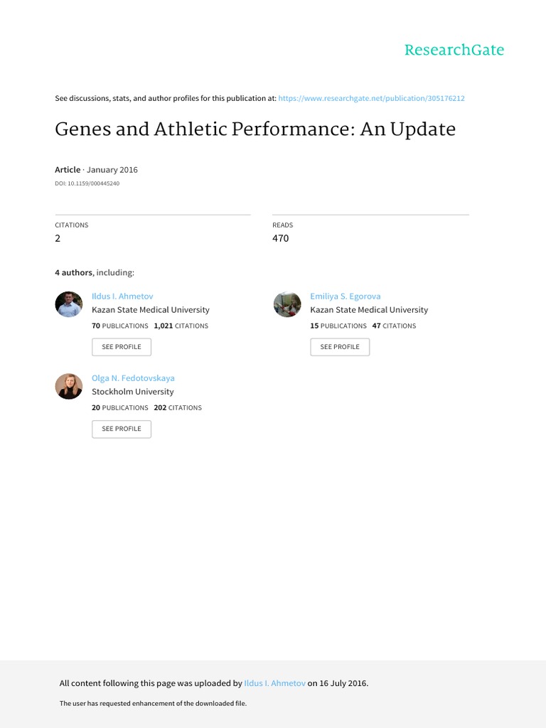 2016 Genes and Athletic Performance An Update | PDF | Genome Wide ...